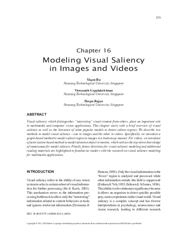 (PDF) Modeling Visual Saliency in Images and Videos