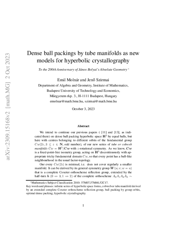 (PDF) Dense ball packings by tube manifolds as new models for ...