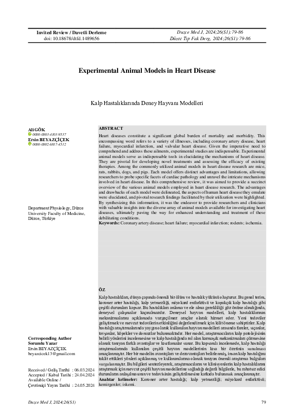 (PDF) Experimental Animal Models in Heart Disease