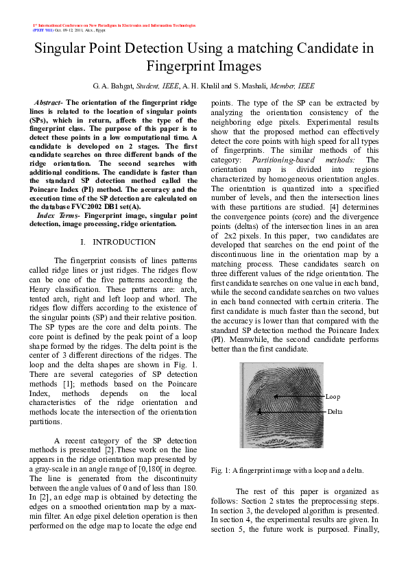 (PDF) Singular Point Detection Using a matching Candidate in Fingerprint Images