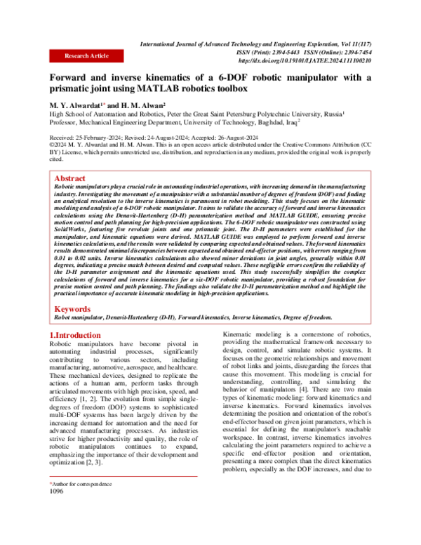 (PDF) Forward and inverse kinematics of a 6-DOF robotic manipulator with a prismatic joint using ...