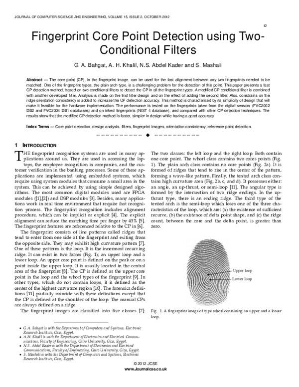 Pdf Fingerprint Core Point Detection Using Two Conditional Filters