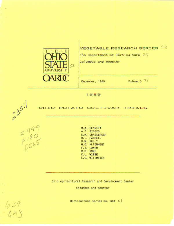 (PDF) 1989 Ohio Potato Cultivar Trials