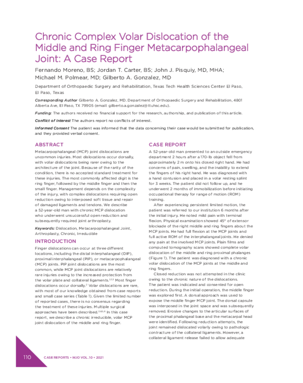 (PDF) Chronic Complex Volar Dislocation of the Middle and Ring Finger ...