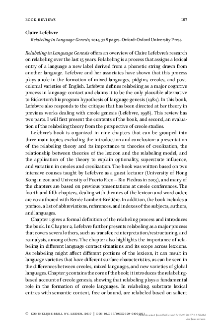 (PDF) Relabeling in Language Genesis, written by Claire Lefebvre