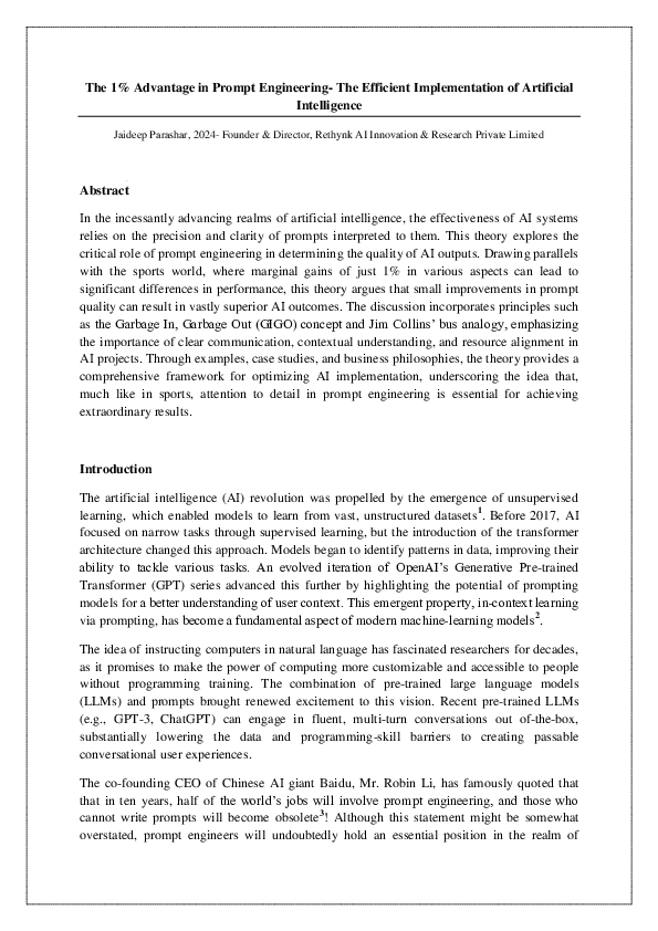 (PDF) The 1% Advantage in Prompt Engineering-The Efficient ...