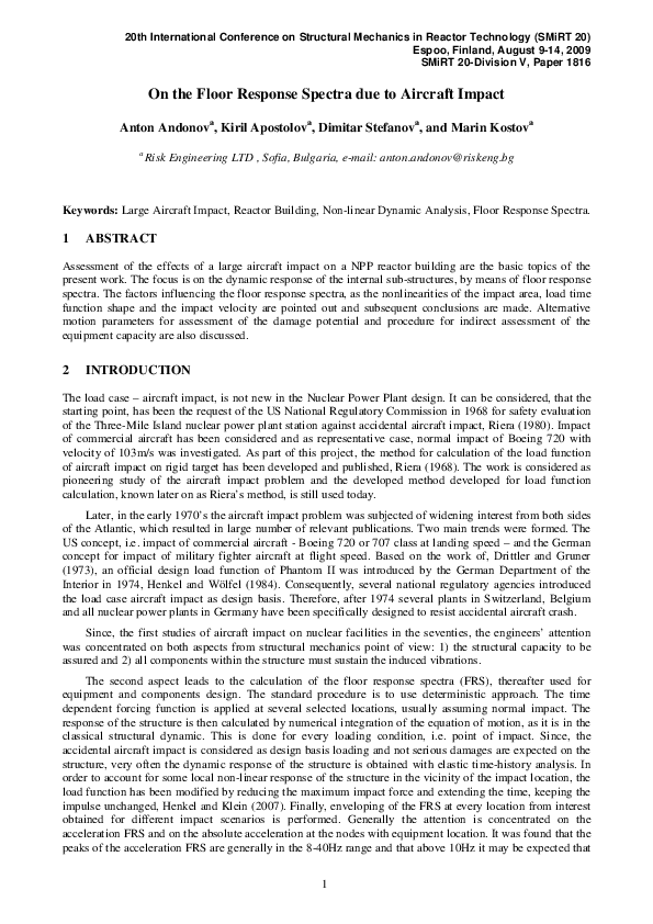 (PDF) On the Floor Response Spectra due to Aircraft Impact