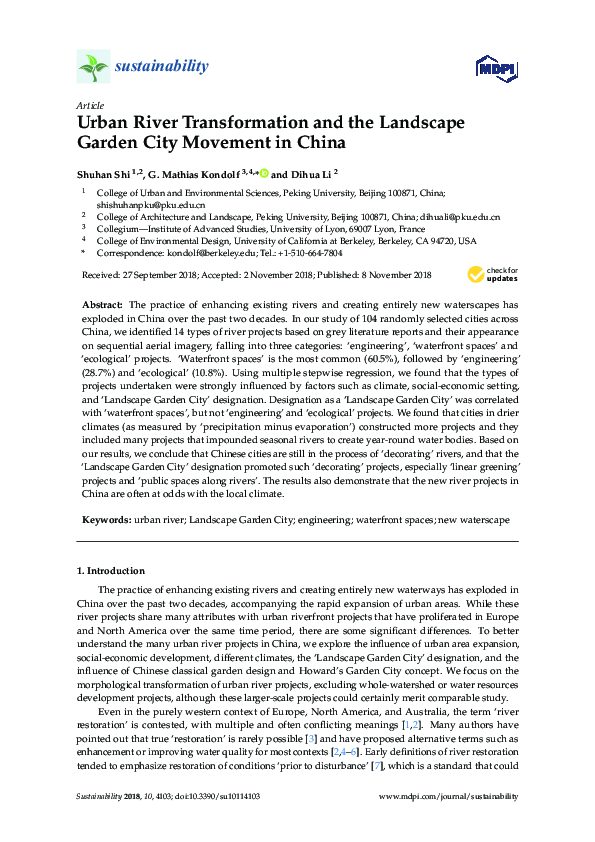 (PDF) Urban River Transformation and the Landscape Garden City Movement ...