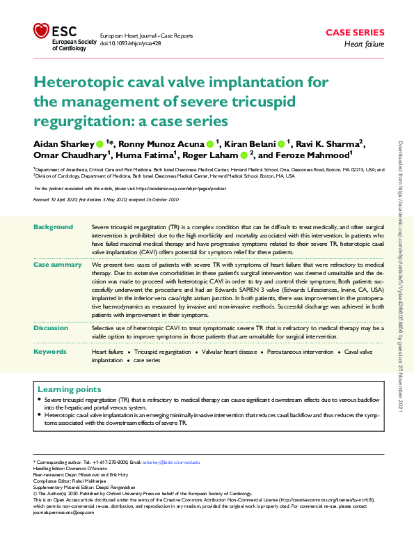 (PDF) Heterotopic caval valve implantation for the management of severe ...