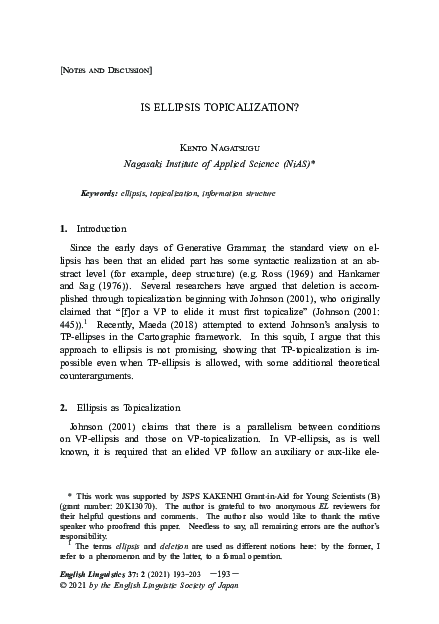 (PDF) Is Ellipsis Topicalization?