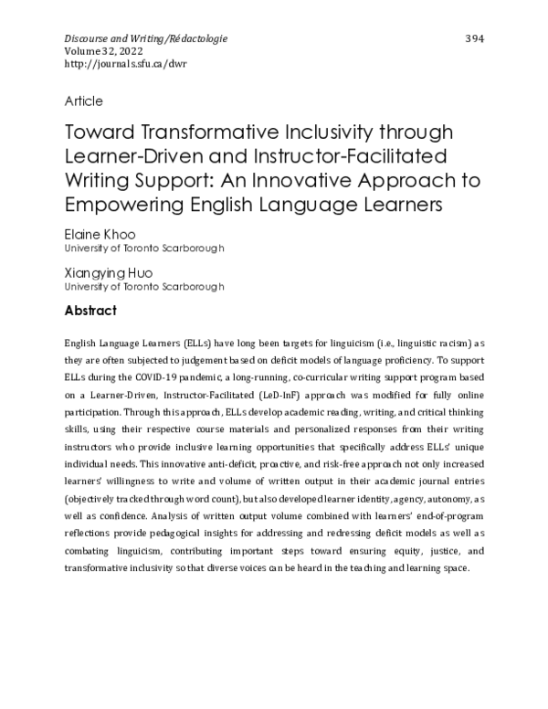 (PDF) Toward Transformative Inclusivity through Learner-driven and ...