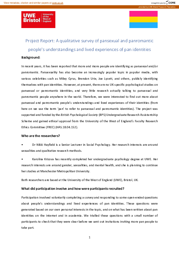 (PDF) A qualitative survey of pansexual and panromantic people's ...