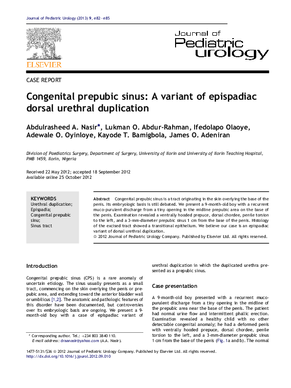 (PDF) Congenital prepubic sinus: A variant of epispadiac dorsal ...