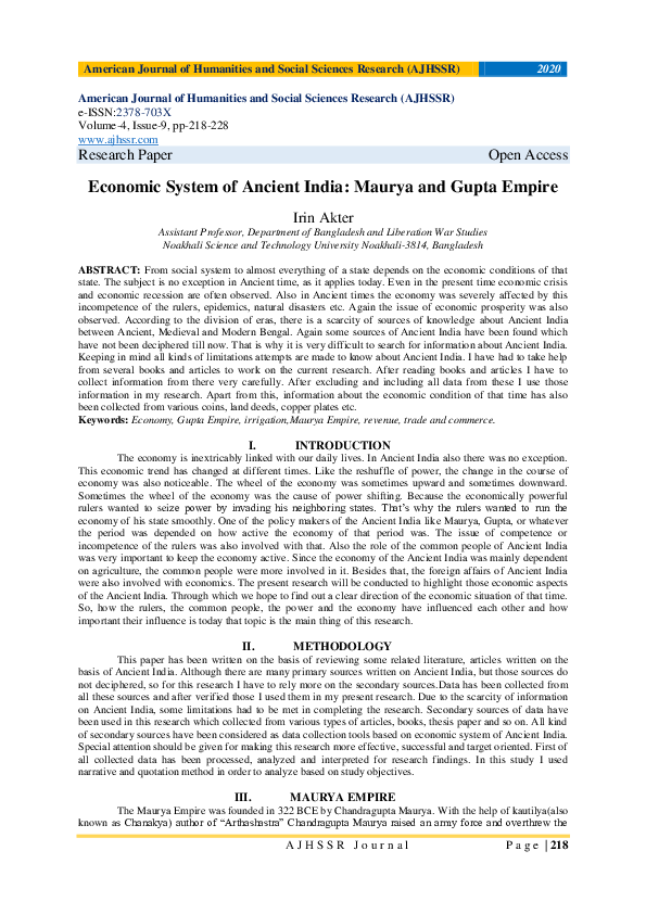 (PDF) Economic System of Ancient India: Maurya and Gupta Empire