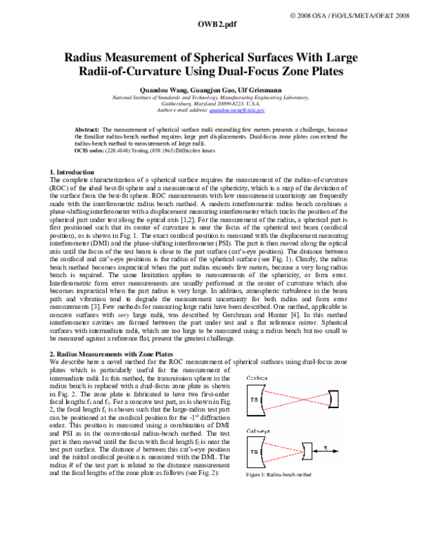 (PDF) Radius Measurement of Spherical Surfaces With Large Radii-of ...