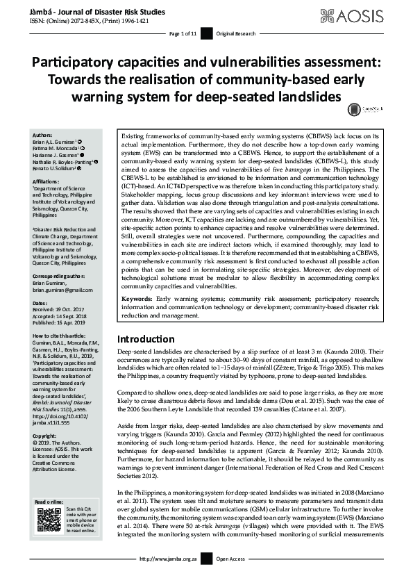 (PDF) Participatory capacities and vulnerabilities assessment: Towards the realisation of ...