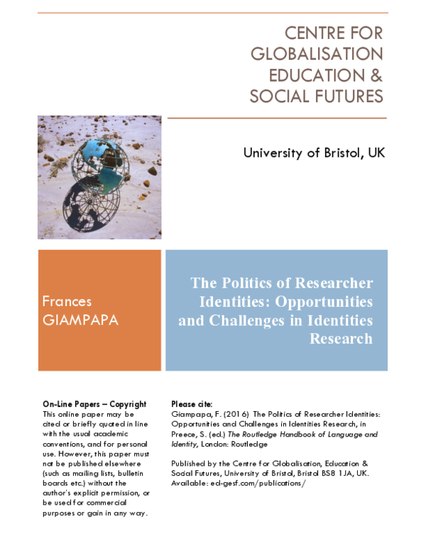 (PDF) The politics of researcher identities: Opportunities and ...