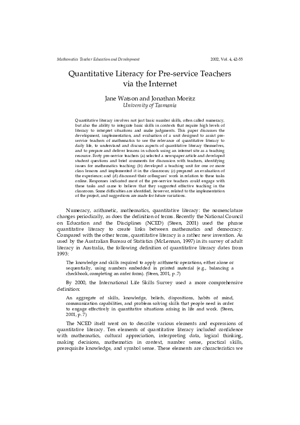 (PDF) Quantitative Literacy for Pre-service Teachers via the Internet ...