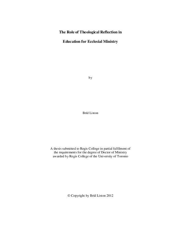(PDF) The Role of Theological Reflection in Education for Ecclesial ...