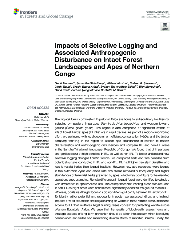 (PDF) Impacts of Selective Logging and Associated Anthropogenic Disturbance on Intact Forest ...