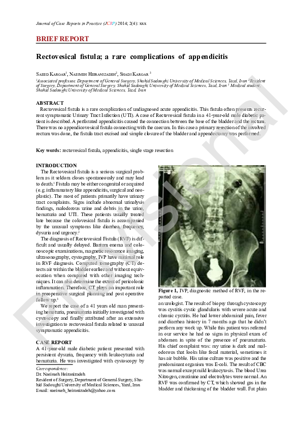 (PDF) Rectovesical fistula; a rare complications of appendicitis
