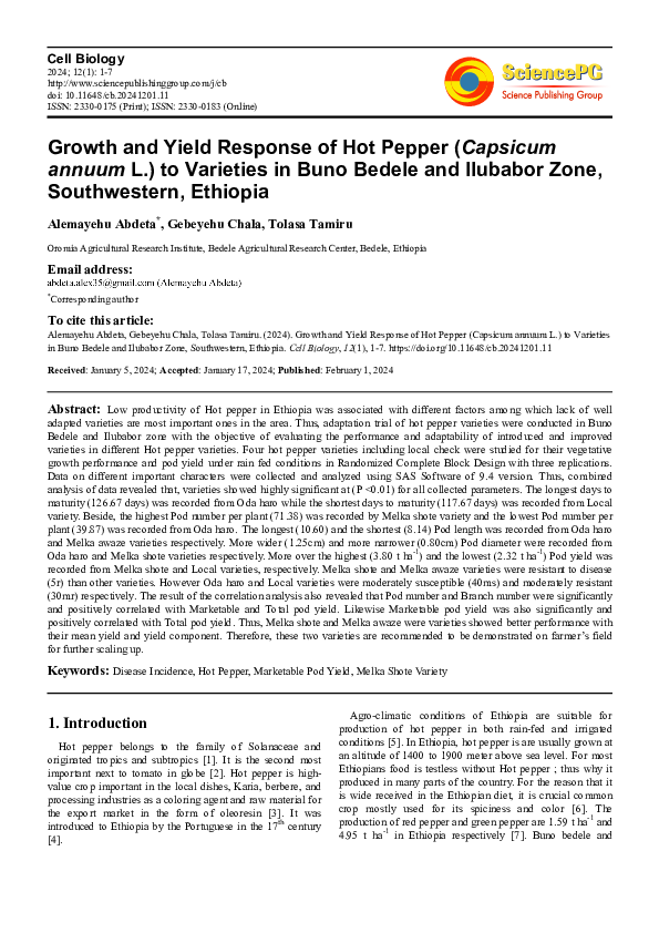 (PDF) Growth and Yield Response of Hot Pepper ( Capsicum annuum L.) to ...