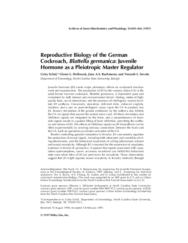 (PDF) Reproductive biology of the German cockroach, Blattella germanica ...