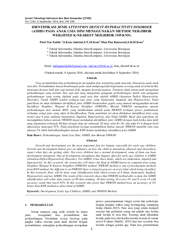 (PDF) Identifikasi Jenis Attention Deficit Hyperactivity Disorder (ADHD) Pada Anak Usia Dini ...