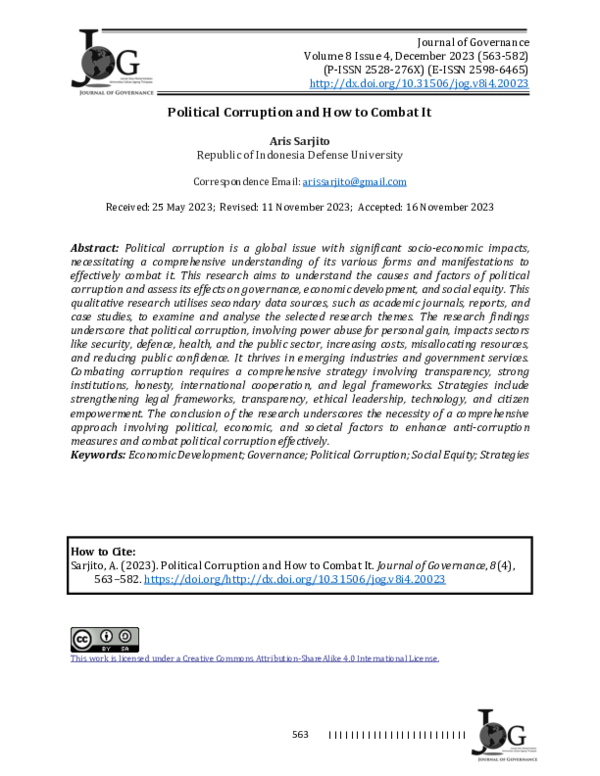 (PDF) Political Corruption and How to Combat