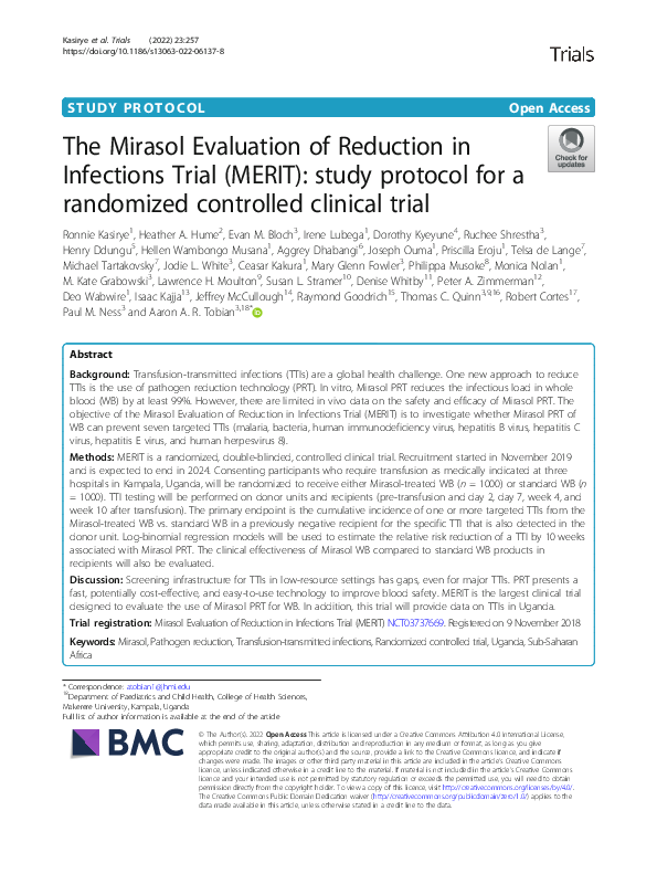 (PDF) The Mirasol Evaluation of Reduction in Infections Trial (MERIT): study protocol for a ...