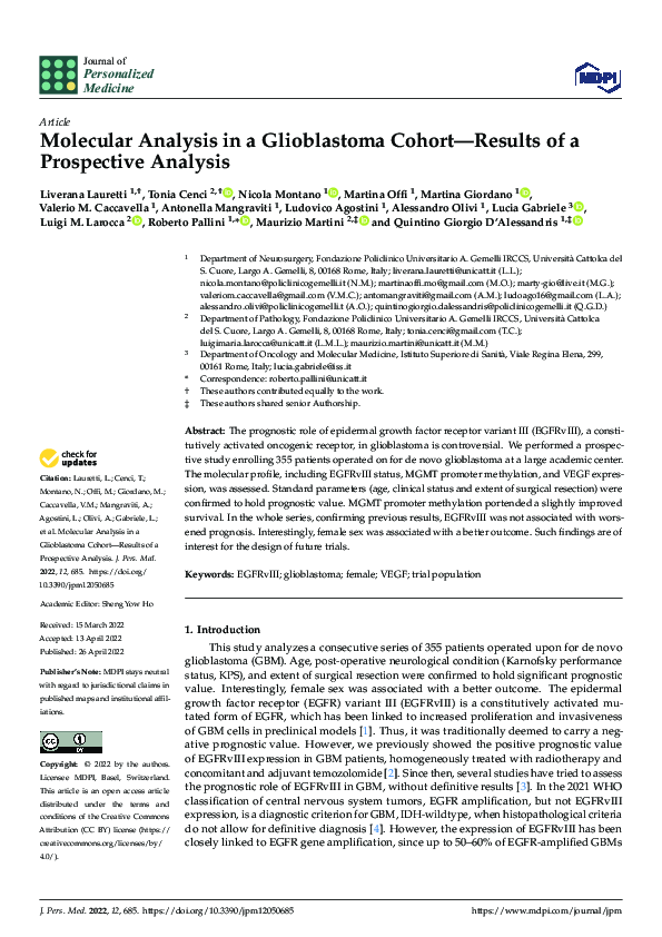 (PDF) Molecular Analysis in a Glioblastoma Cohort—Results of a Prospective Analysis | tonia ...