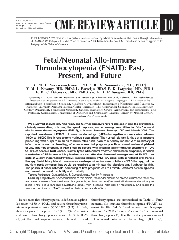 (PDF) Fetal-Neonatal Alloimmune Thrombocytopenia (FNAIT): Guidance to ...