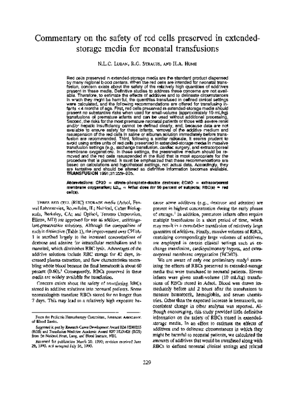(PDF) Commentary on the safety of red cells preserved in extended ...