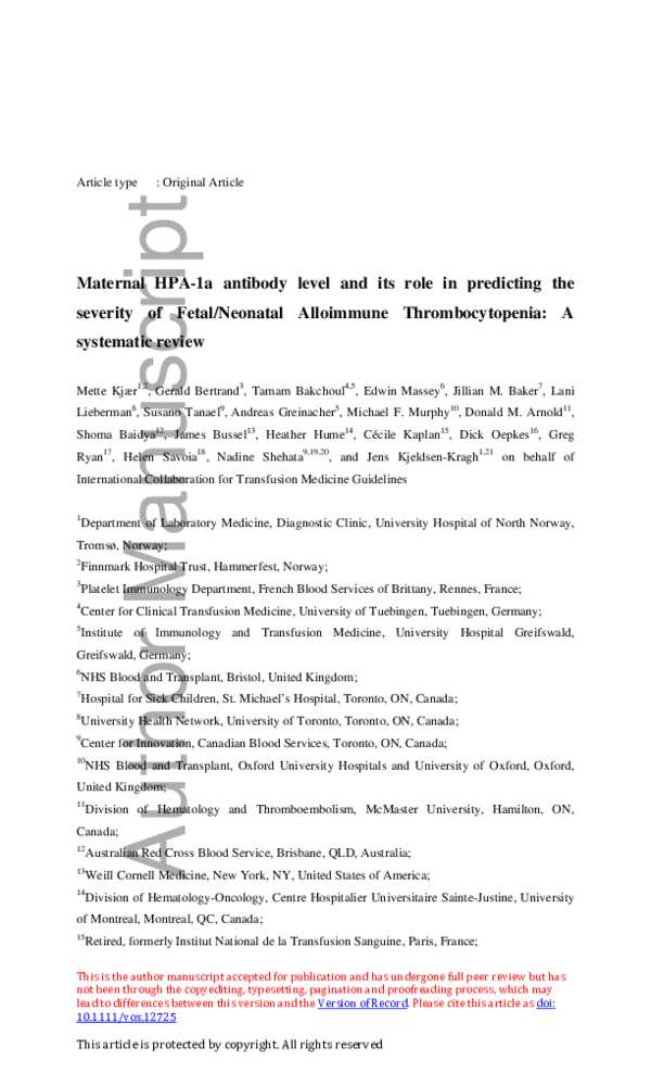 (PDF) Maternal HPA-1a antibody level and its role in predicting the ...