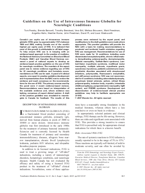 (PDF) Guidelines on the Use of Intravenous Immune Globulin for ...