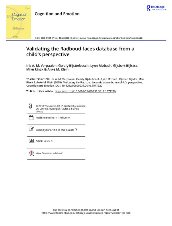 (PDF) Validating the Radboud faces database from a child’s perspective
