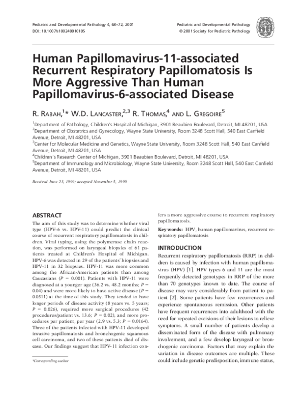 (PDF) Human Papillomavirus-11-associated Recurrent Respiratory ...