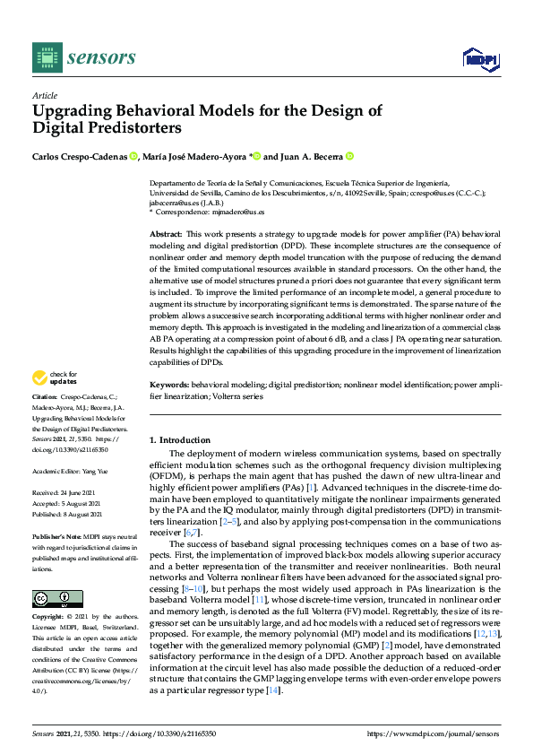 (PDF) Upgrading Behavioral Models for the Design of Digital Predistorters