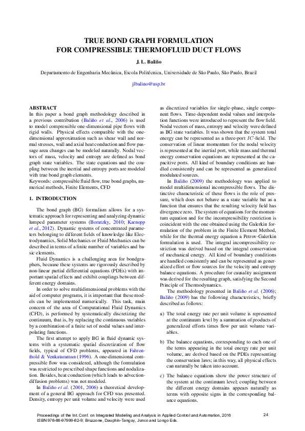(PDF) True bond graph formulation for compressible thermofluid duct flows
