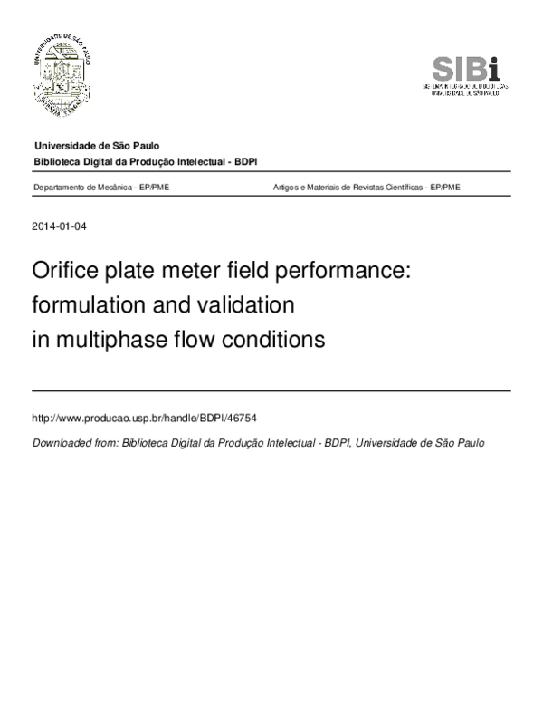 (PDF) Orifice plate meter field performance: Formulation and validation in multiphase flow ...