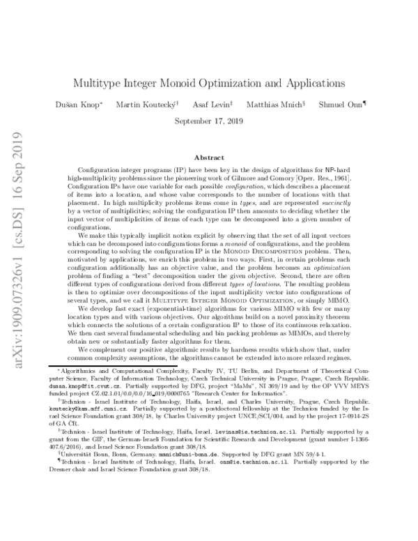 (PDF) Multitype Integer Monoid Optimization and Applications | Shmuel Onn - Academia.edu