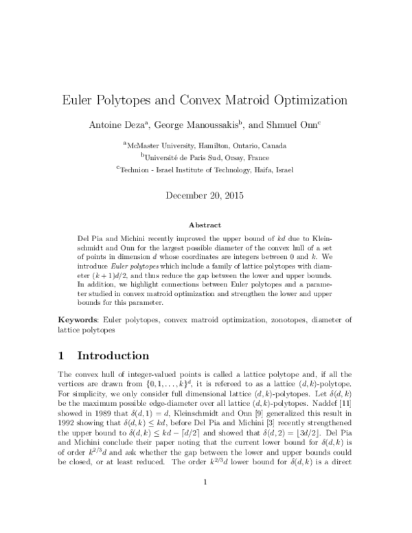 (PDF) Euler Polytopes and Convex Matroid Optimization