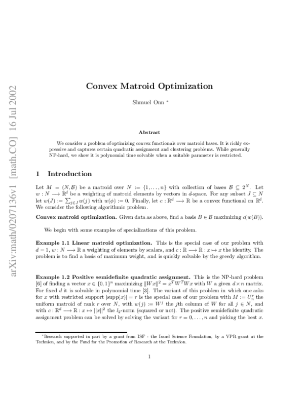 (PDF) Convex Matroid Optimization | Shmuel Onn - Academia.edu