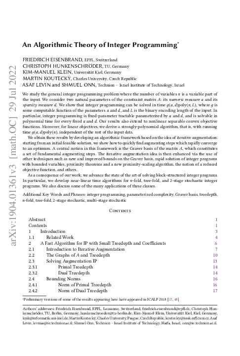 (PDF) An Algorithmic Theory of Integer Programming