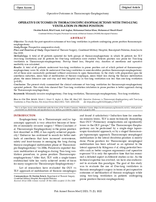 (PDF) Operative Outcomes in Thoracoscopic-Esophagectomy with Two-Lung ...