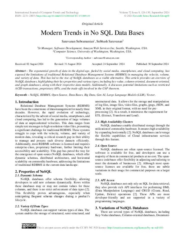 (PDF) Modern Trends in No SQL Data Bases