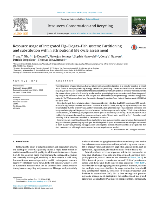 (PDF) Resource usage of integrated Pig–Biogas–Fish system: Partitioning ...