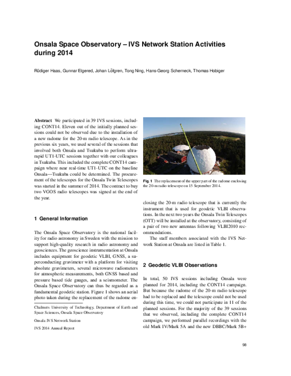 (PDF) Onsala Space Observatory – IVS Network Station Activities during 2014