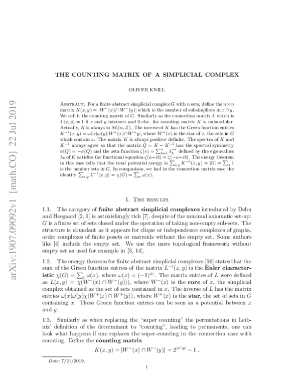 (PDF) The counting matrix of a simplicial complex