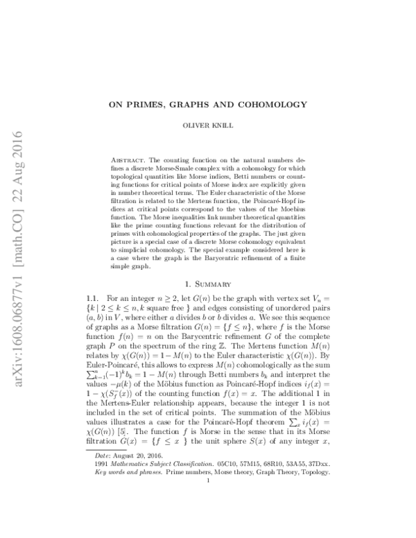 (PDF) On Primes, Graphs and Cohomology